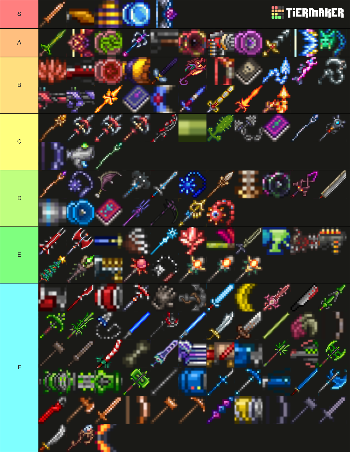 All Terraria Weapons 1.4.3 Tier List (Community Rankings) - TierMaker