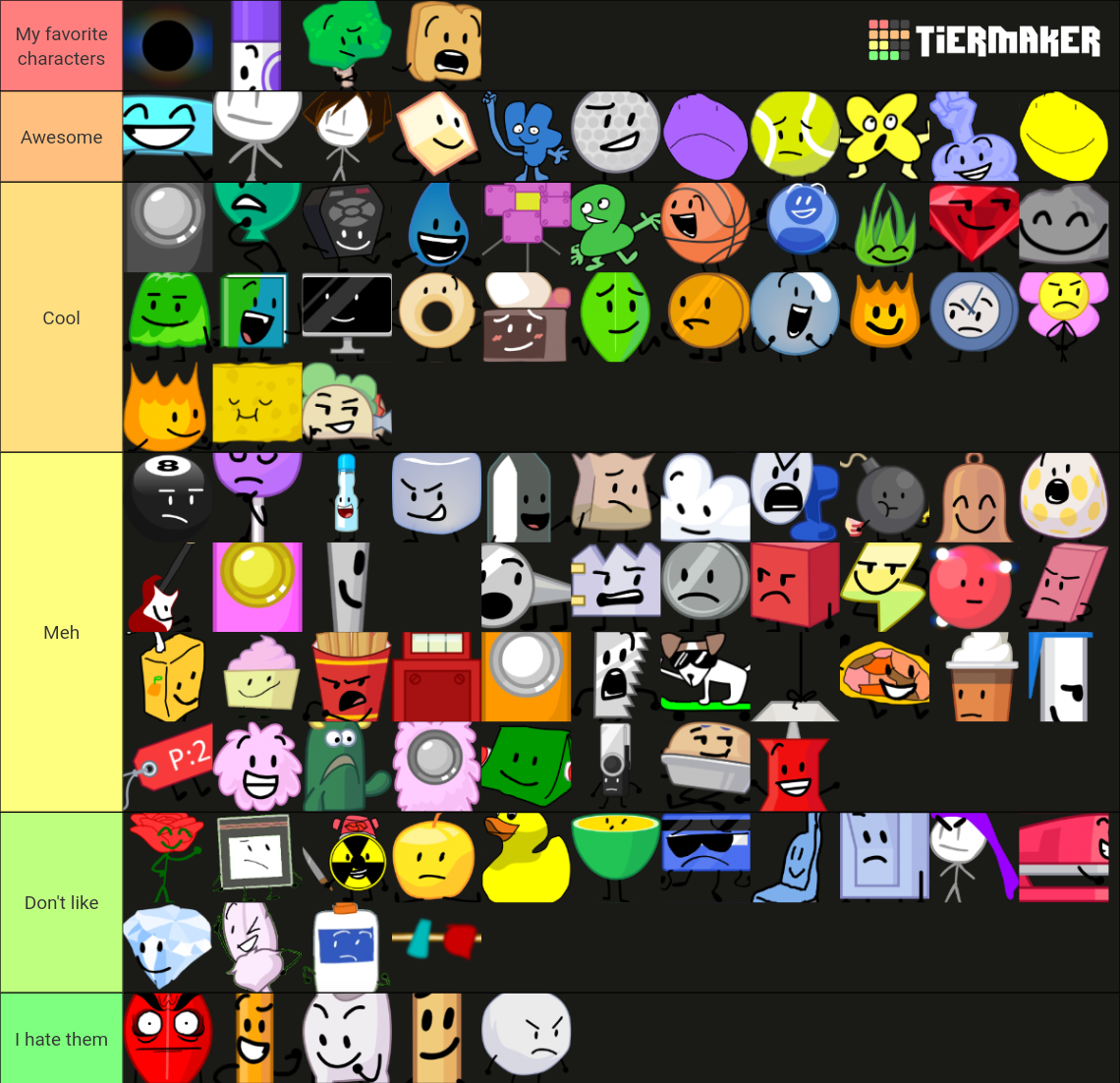 BFDI and BFDI mini series contestants and hosts Tier List (Community ...