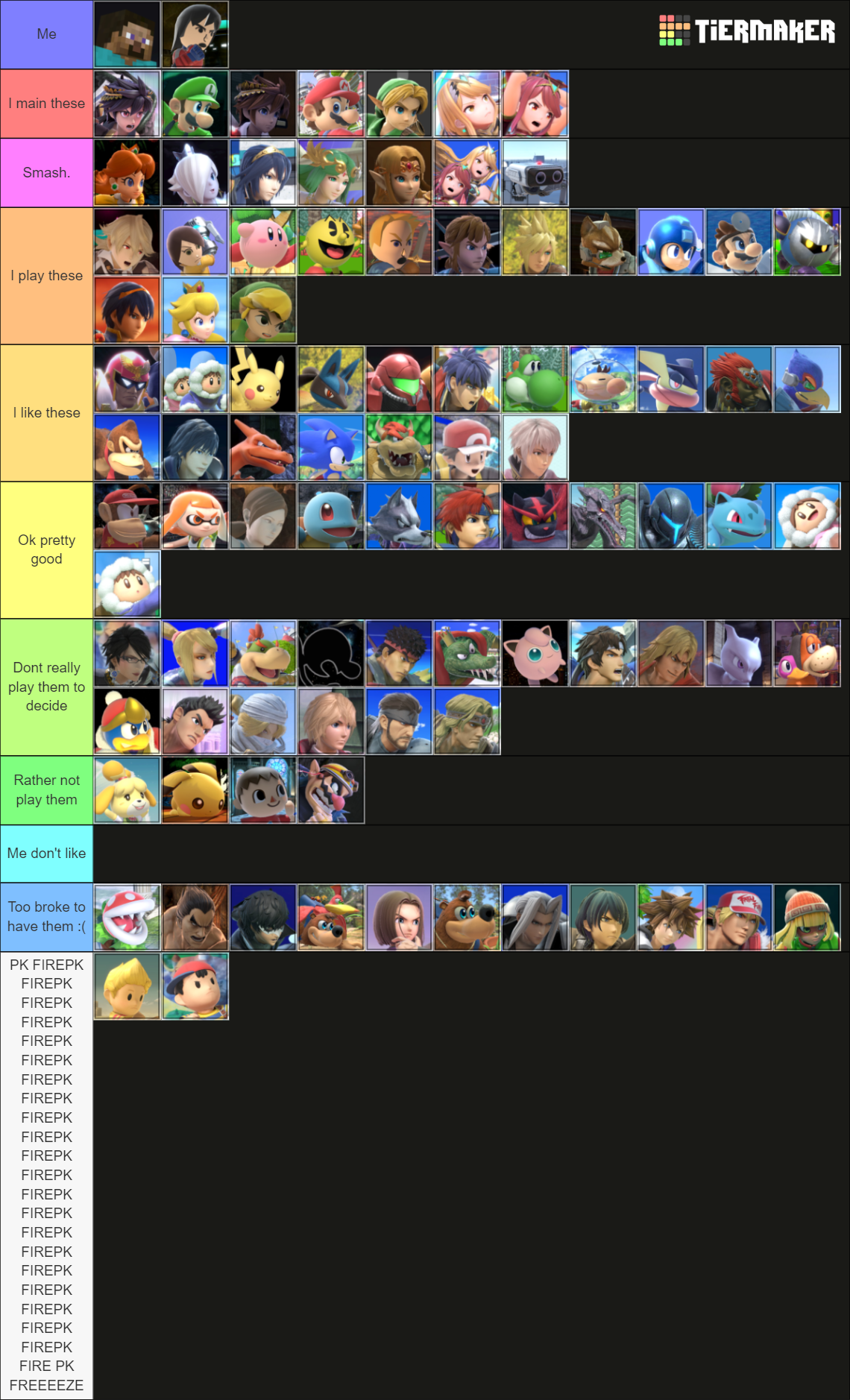 Recent Super Smash Bros. Ultimate Tier Lists - TierMaker