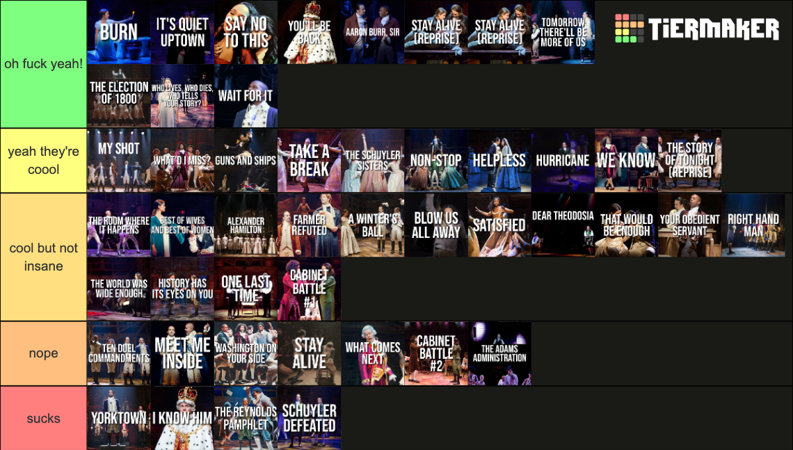 Hamilton Songs Tier List (Community Rankings) - TierMaker
