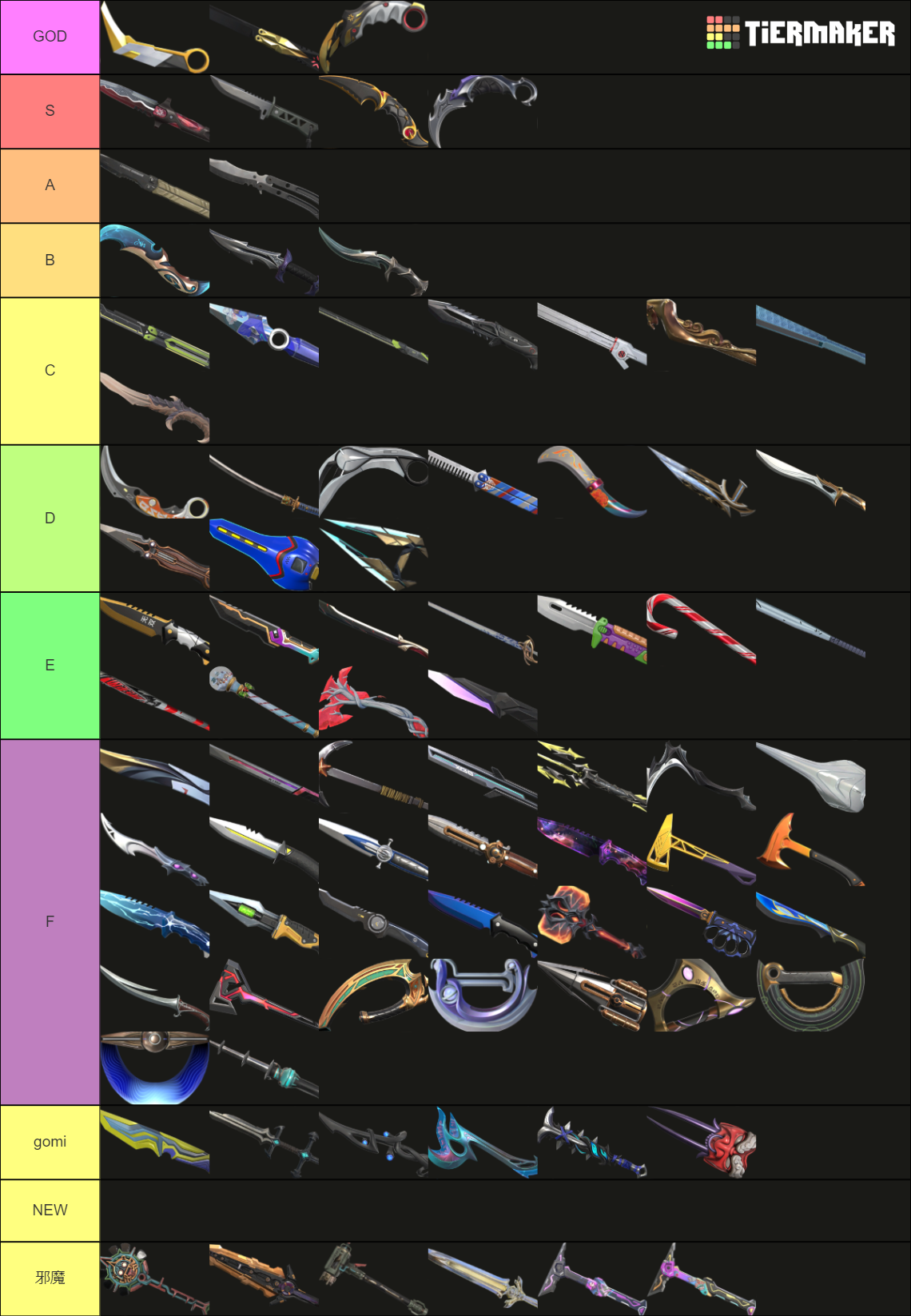 Valorant Knife Skins (June 2023) Tier List (Community Rankings) - TierMaker