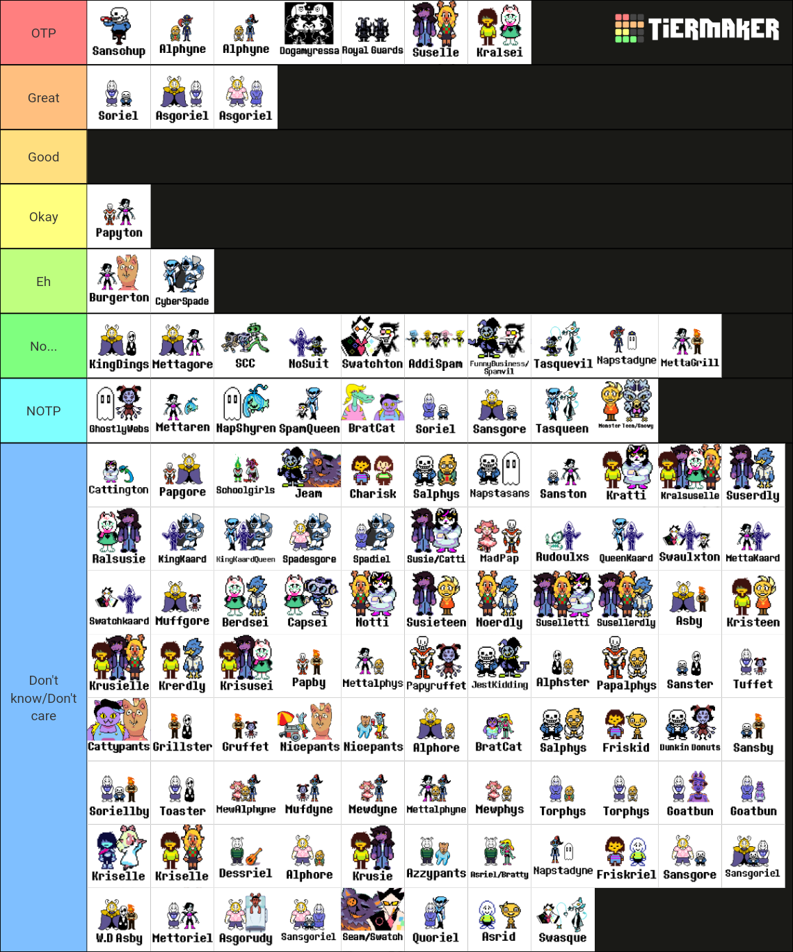 Undertale & Deltarune Ship Tierlist (with labels) Tier List (Community ...