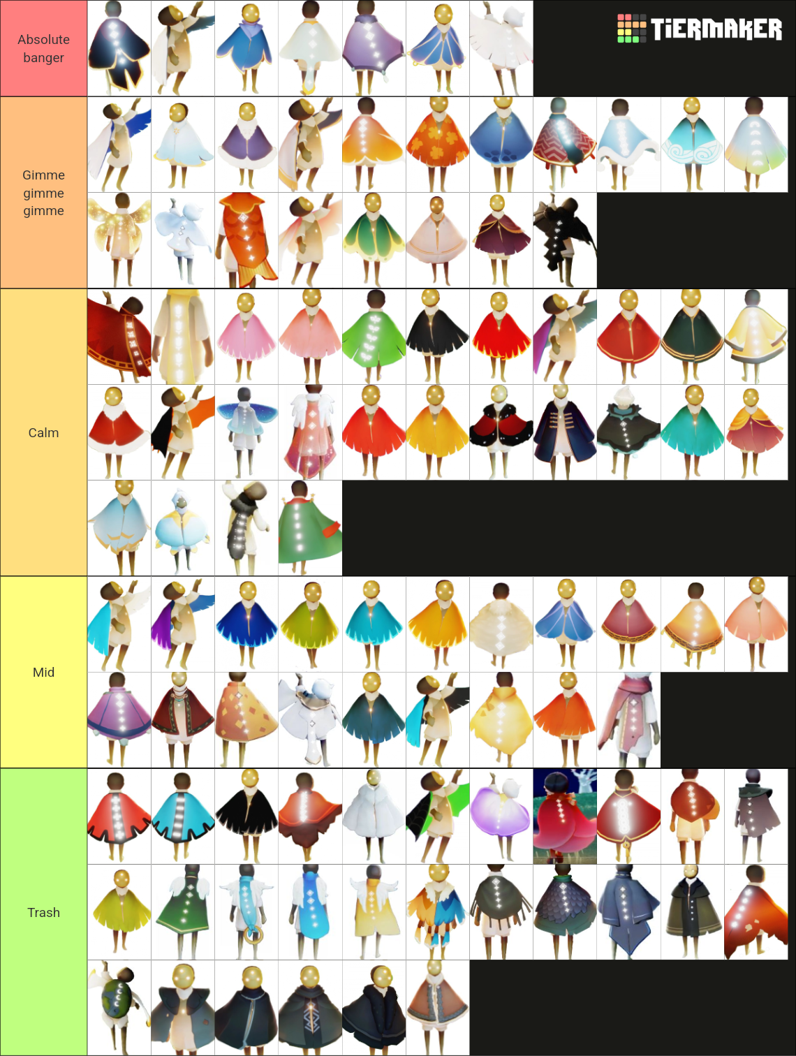 Sky:CotL all capes (updated Remembrance+tulip cape) Tier List ...