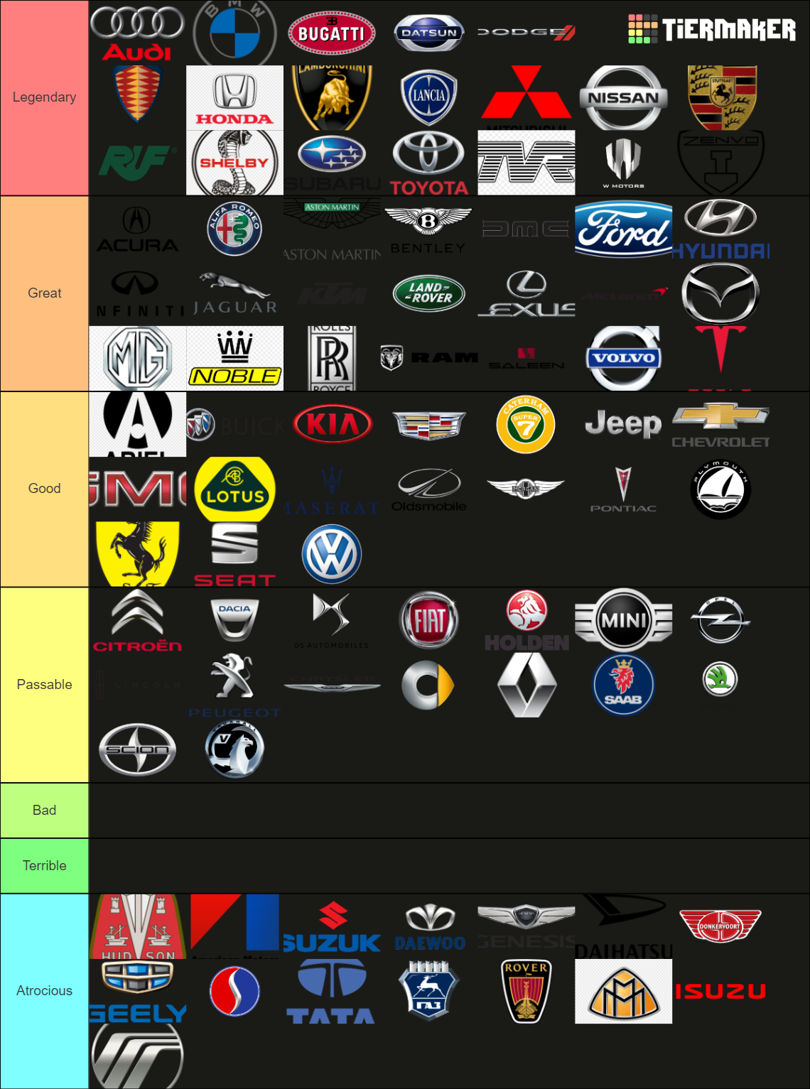 Most Car Brands Tier List (Community Rankings) - TierMaker