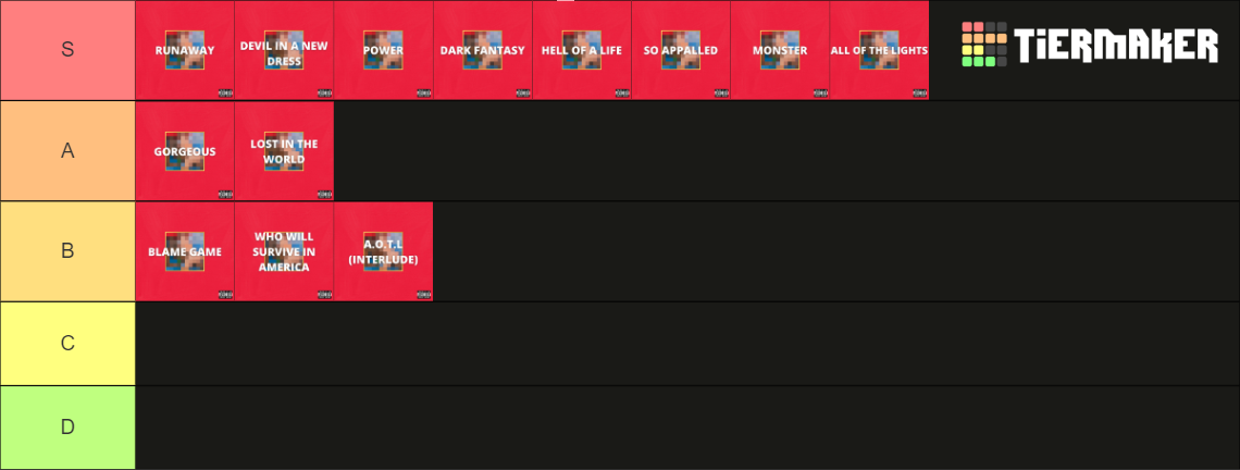 MBDTF Songs Ranked Tier List (Community Rankings) - TierMaker