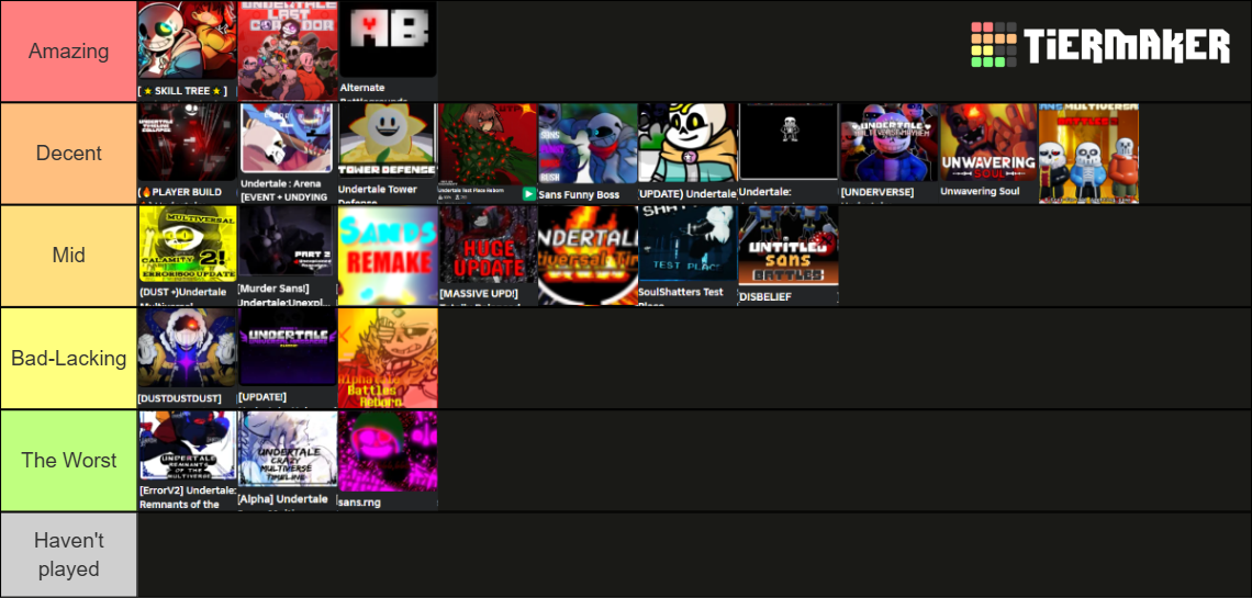Undertale Roblox games Tier List (Community Rankings) - TierMaker