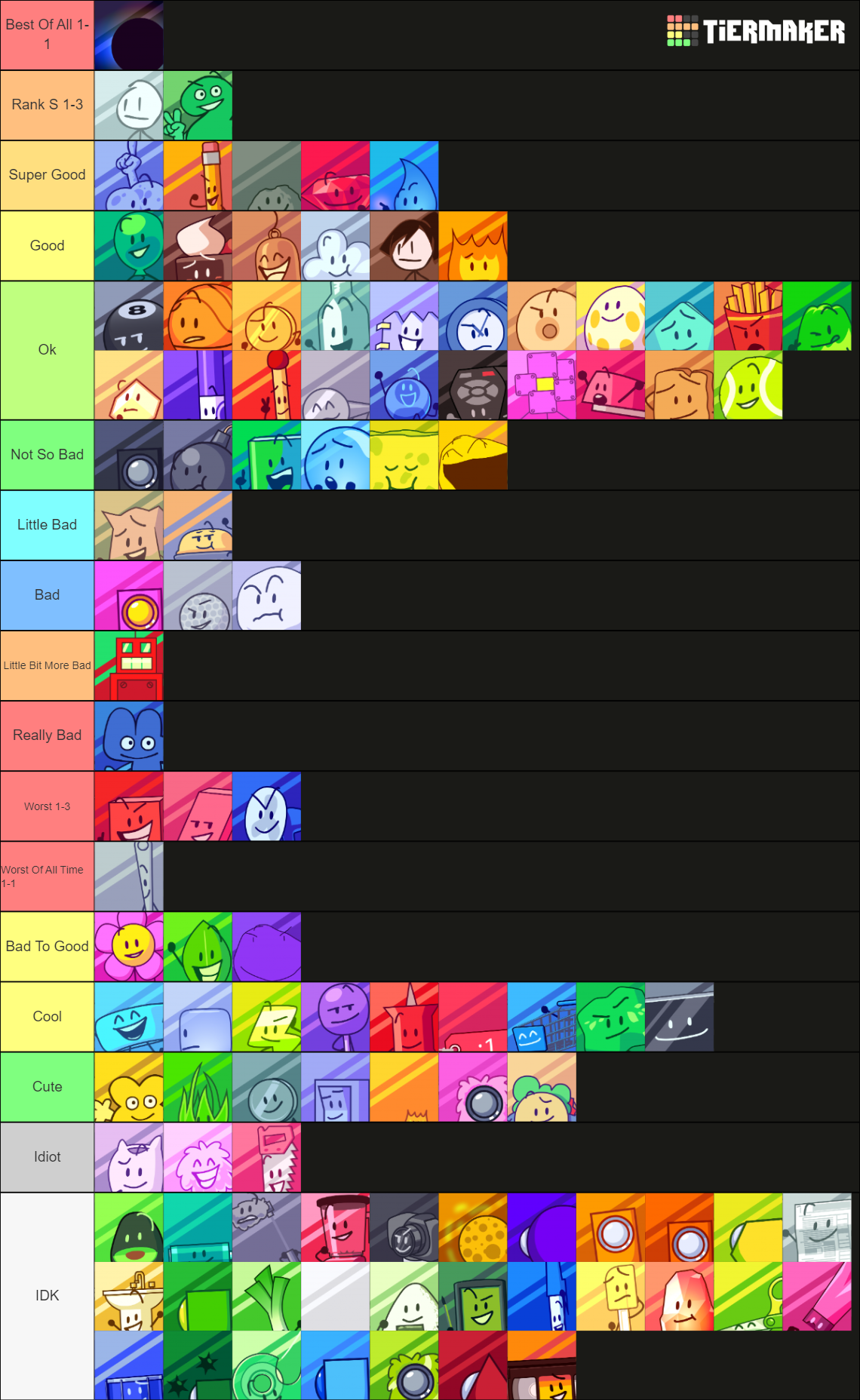 Mega BFDI Tierlist. Tier List (Community Rankings) - TierMaker