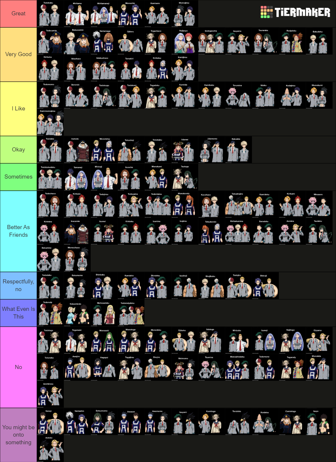 MHA Ships — WITH RAREPAIRS Tier List (Community Rankings) - TierMaker