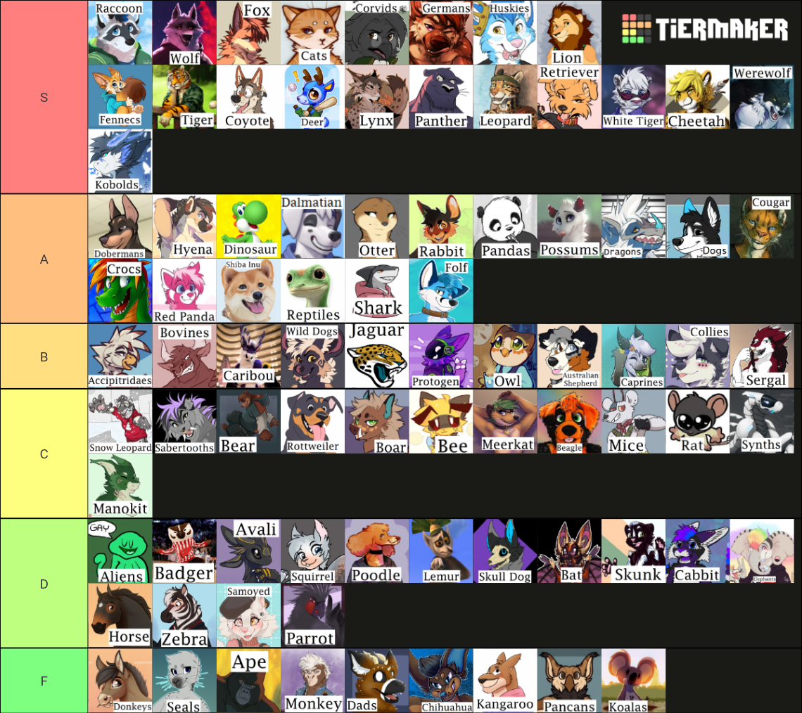 Furry Fandom Species Tier List (Community Rankings) - TierMaker