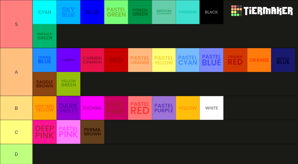 Ultimate Color Tier List (Community Rankings) - TierMaker