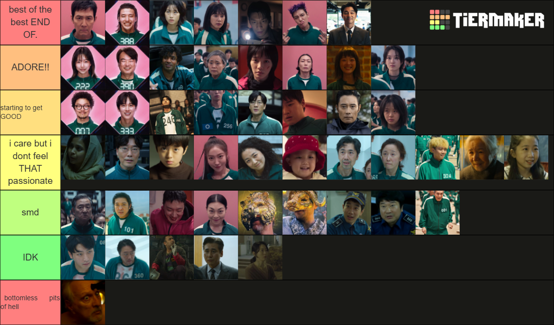 Squid Game Characters Tierlist 100 Seasons 1and2 Tier List