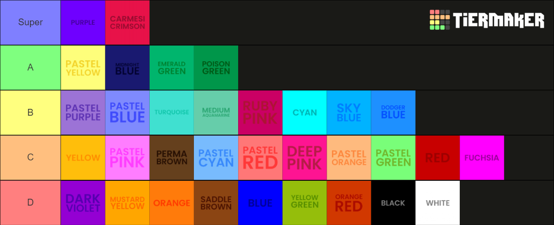 Ultimate Color Tier List (Community Rankings) - TierMaker