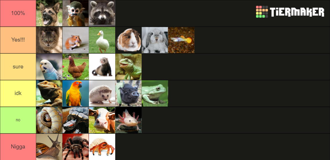Recent Animals Tier Lists - TierMaker
