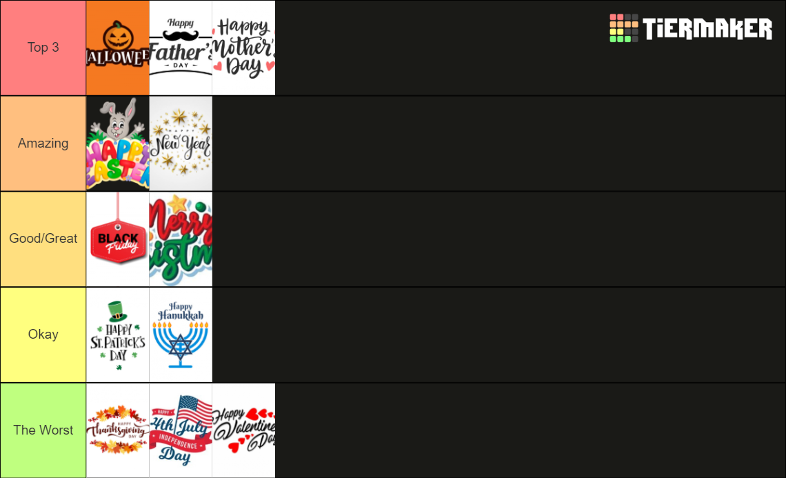 Recent Holidays Tier Lists - TierMaker