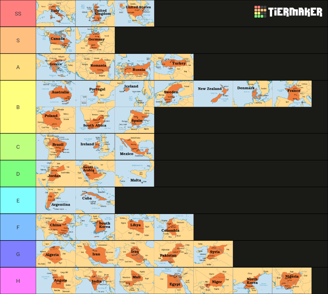 Country Tier List (Community Rankings) - TierMaker