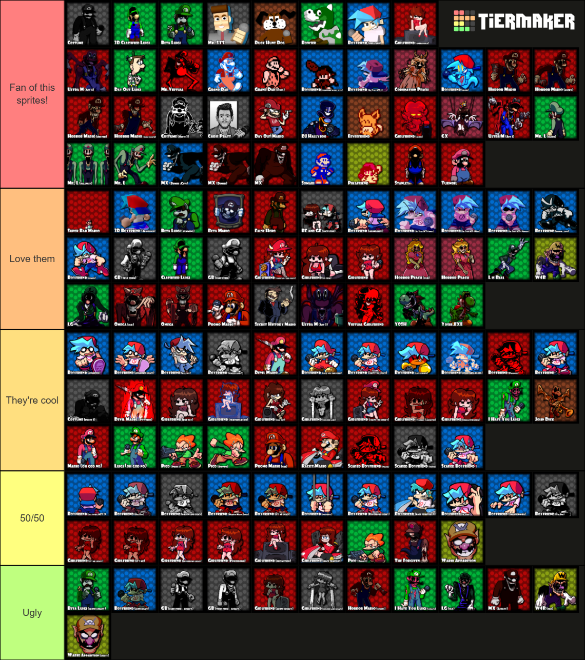 FNF Mario\'s Madness Characters Tier List (Community Rankings) - TierMaker