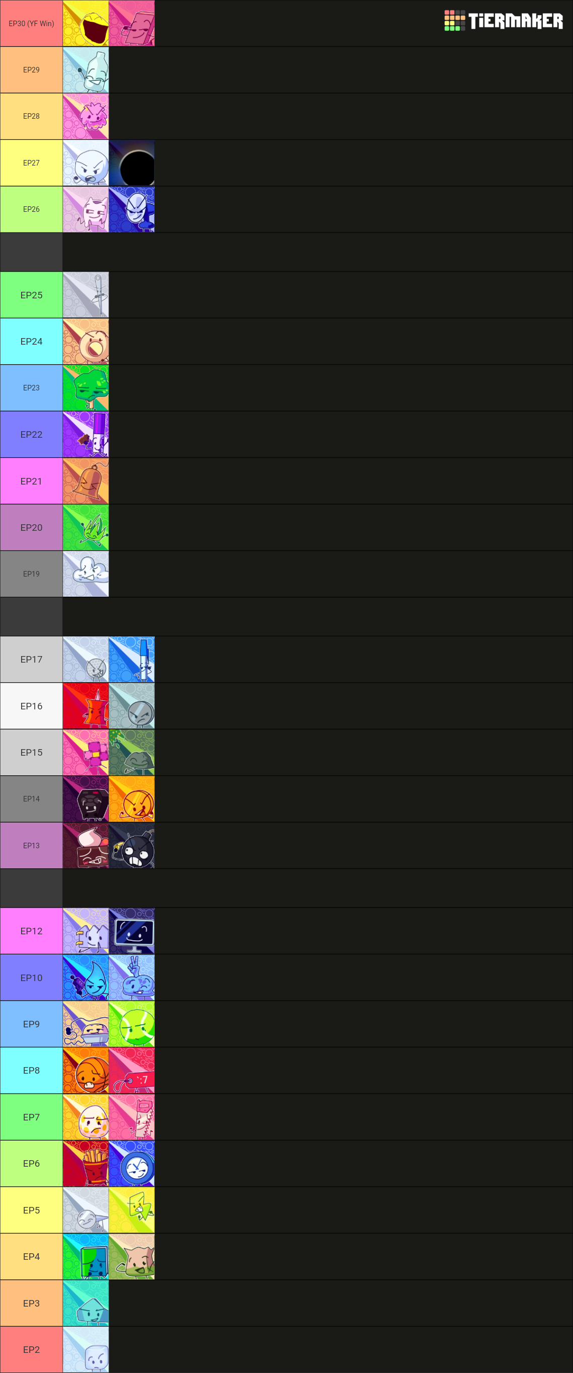 BFDI/BFDIA/BFB/TPOT ! Tier List (Community Rankings) - TierMaker