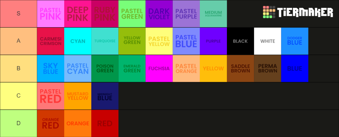 Ultimate Color Tier List (Community Rankings) - TierMaker