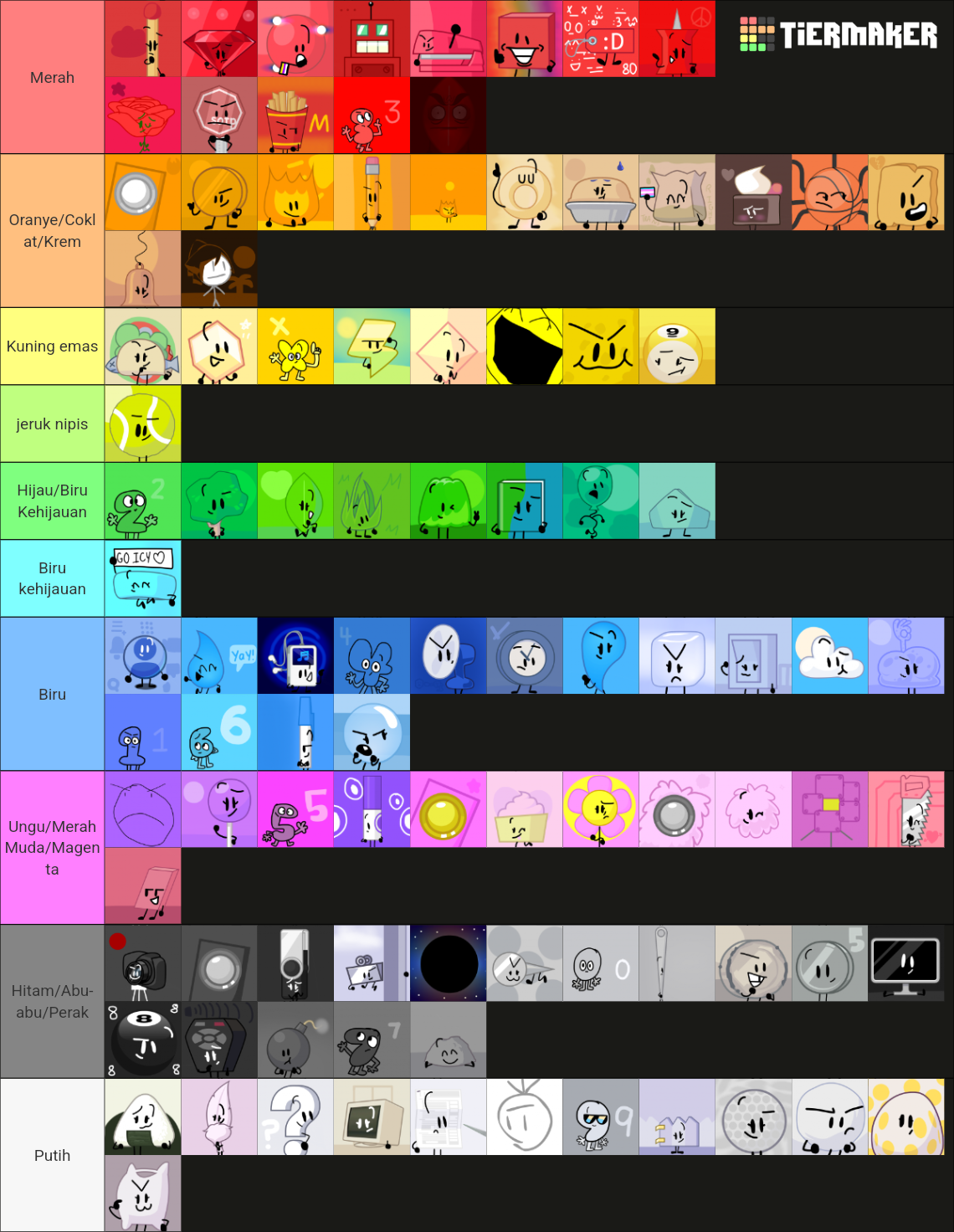 Battle for BFDI Characters Ranks! Tier List (Community Rankings) - TierMaker