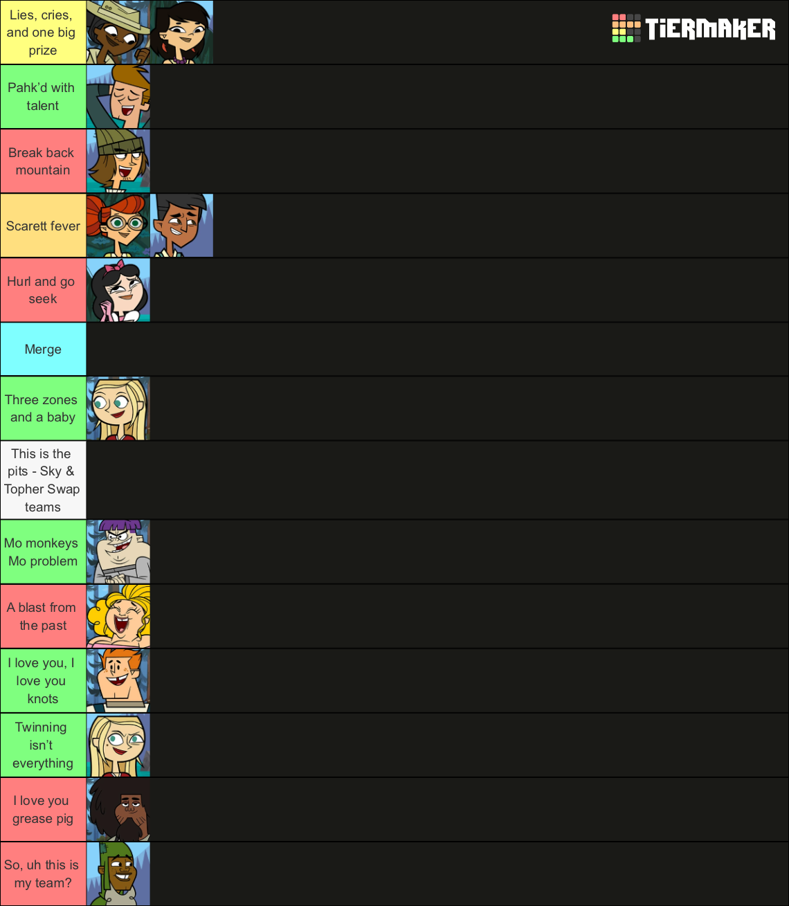 Total Drama Pahkitew Island My Way Tier List Community Rankings