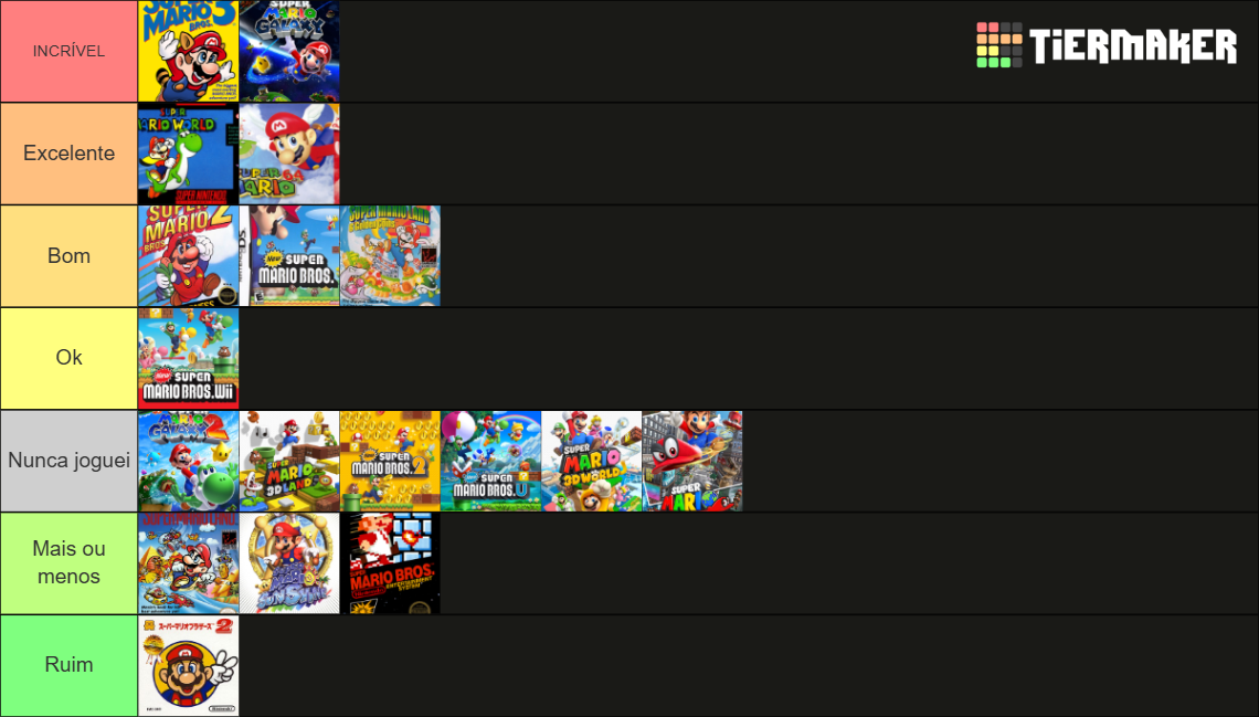 Jogos principais do Super Mario Tier List (Community Rankings) - TierMaker