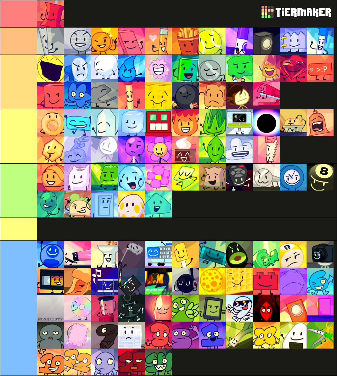 BFDI/BFDIA/IDFB/BFB/TPOT Tierlist Tier List (Community Rankings) - TierMaker