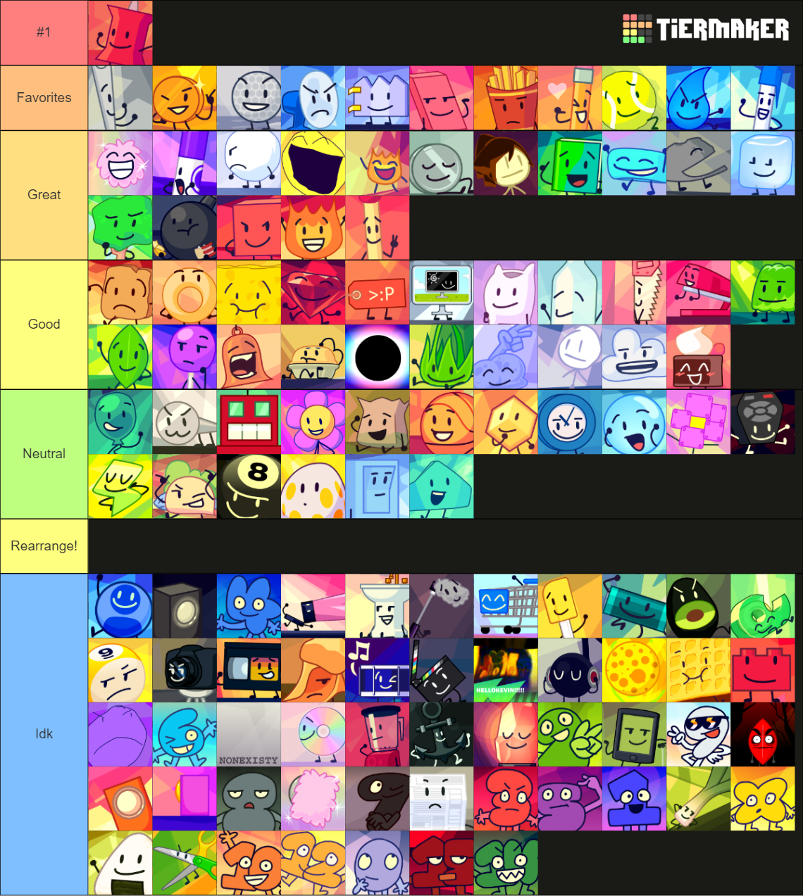 BFDI/BFDIA/IDFB/BFB/TPOT Tierlist Tier List (Community Rankings) - TierMaker