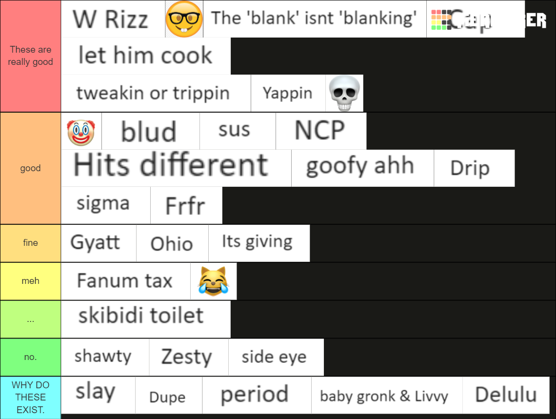 Gen Alpha & Gen z slang Tier List (Community Rankings) - TierMaker