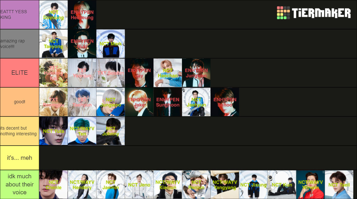 NCT, TXT & Enhypen VOCAL Ranking Tier List (Community Rankings) - TierMaker