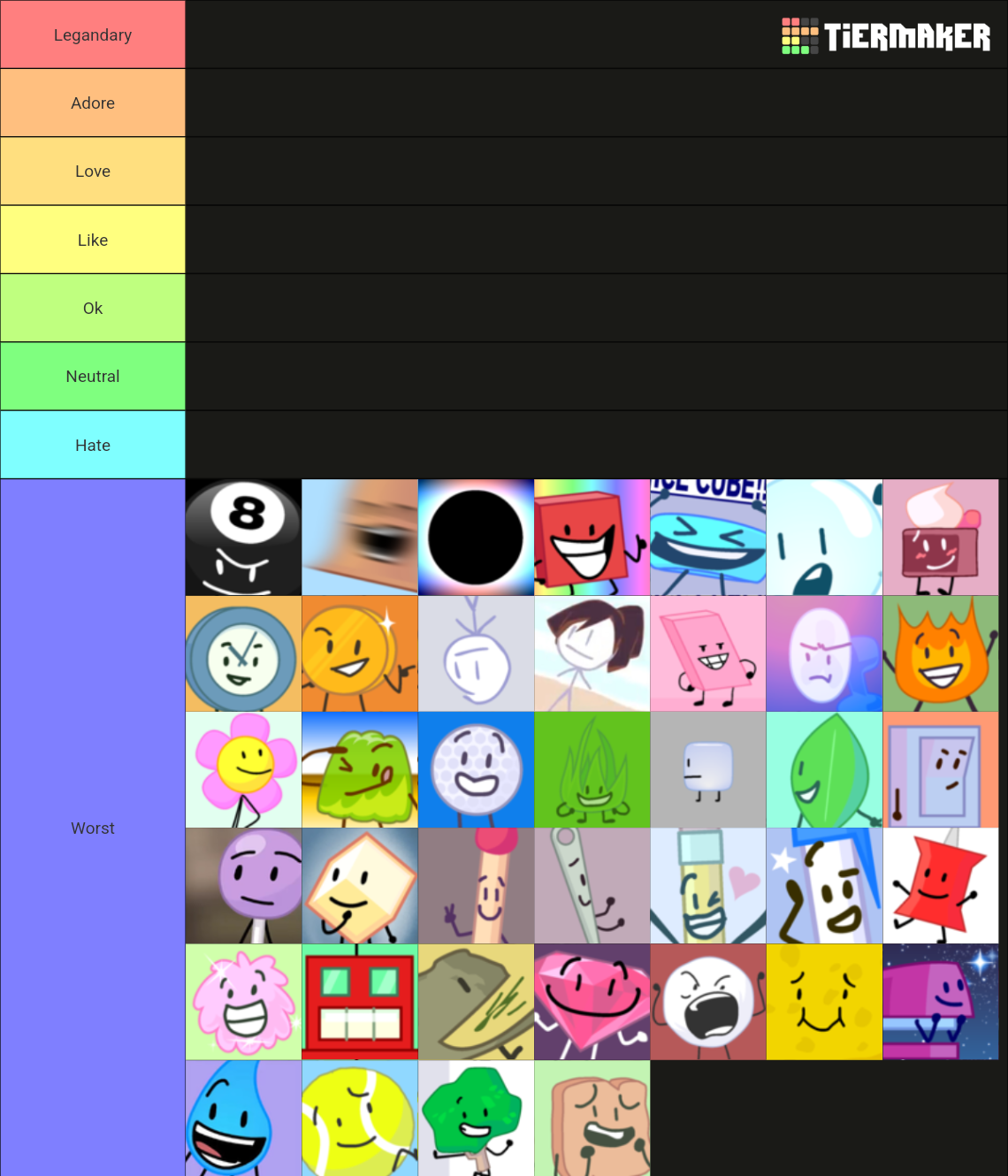 All 64 BFB Characters Tier List (Community Rankings) - TierMaker