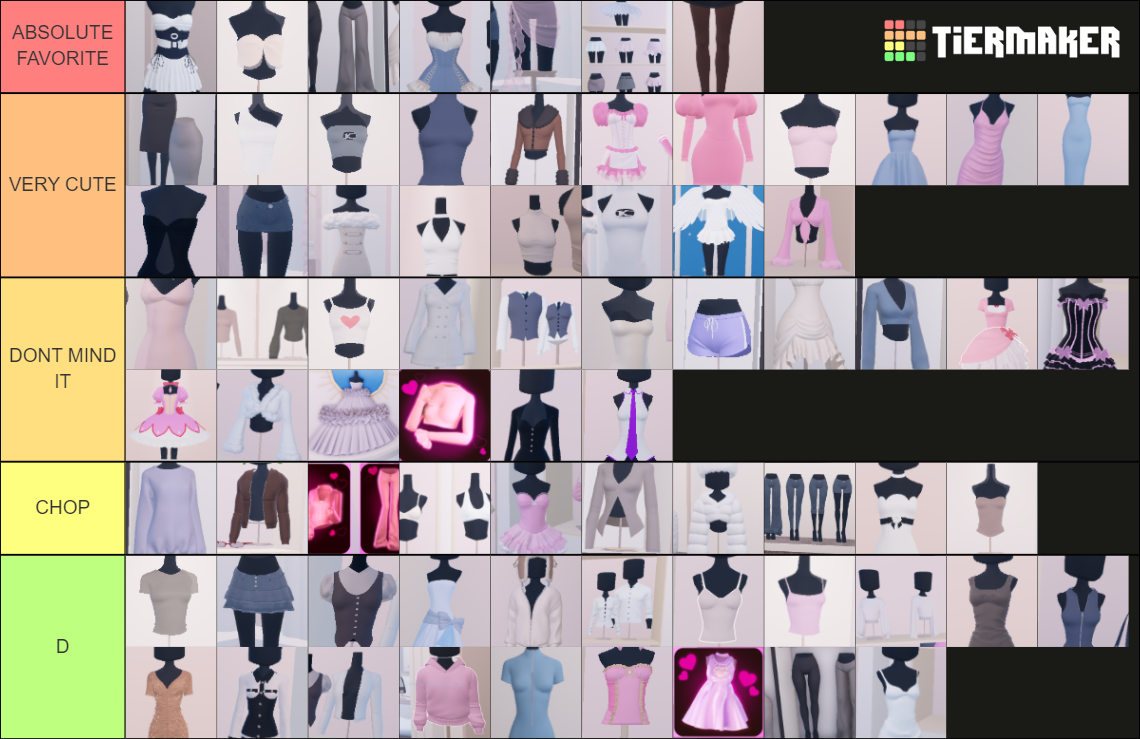 Dress To Impress Clothing Tier List (Community Rankings) - TierMaker