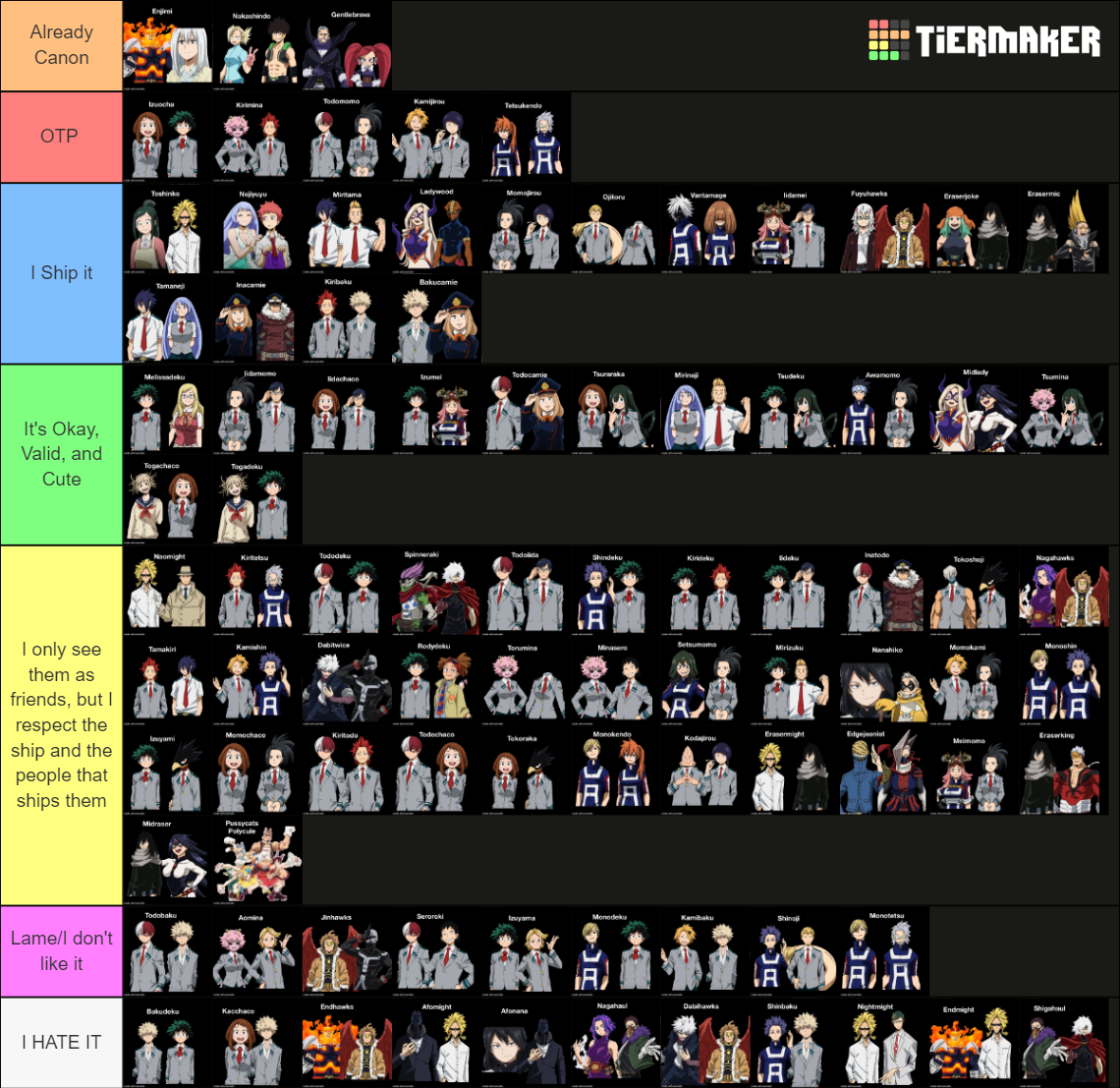 MHA Ships — WITH RAREPAIRS Tier List (Community Rankings) - TierMaker