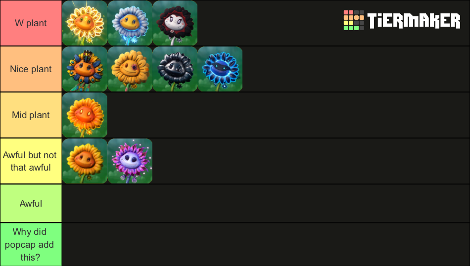 PvZ:GW2 all Sunflowers Tier List (Community Rankings) - TierMaker
