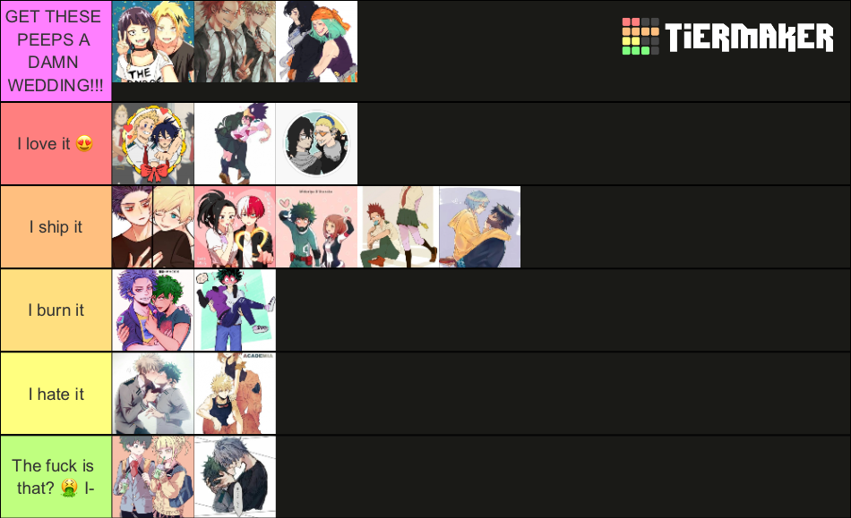 Mha ships Tier List (Community Rankings) - TierMaker
