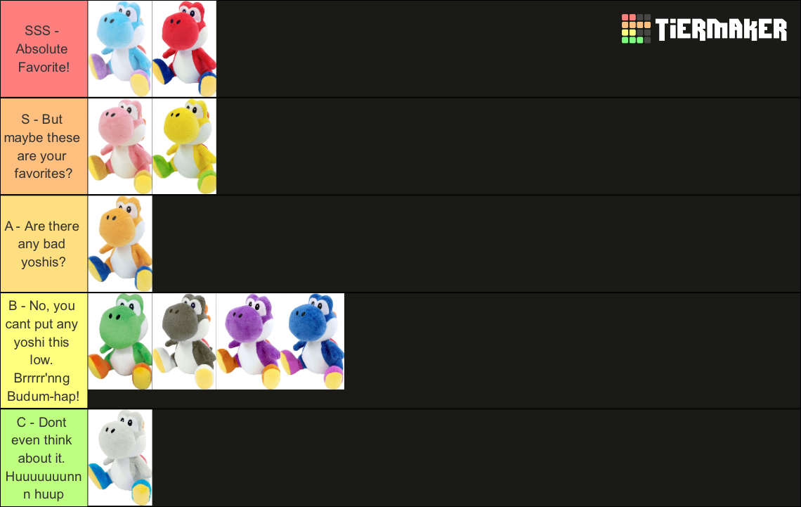 Yoshi Plushies Tier List (Community Rankings) - TierMaker