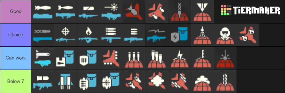 Helldivers 2 Stratagem Tier List (Community Rankings) - TierMaker Helldivers 2 Stratagem Tier List (Community Rankings) - TierMaker