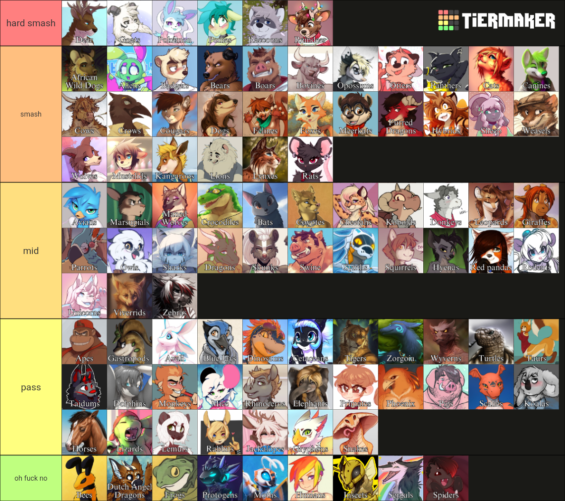 Furry Anthro Species Tier List (Community Rankings) - TierMaker