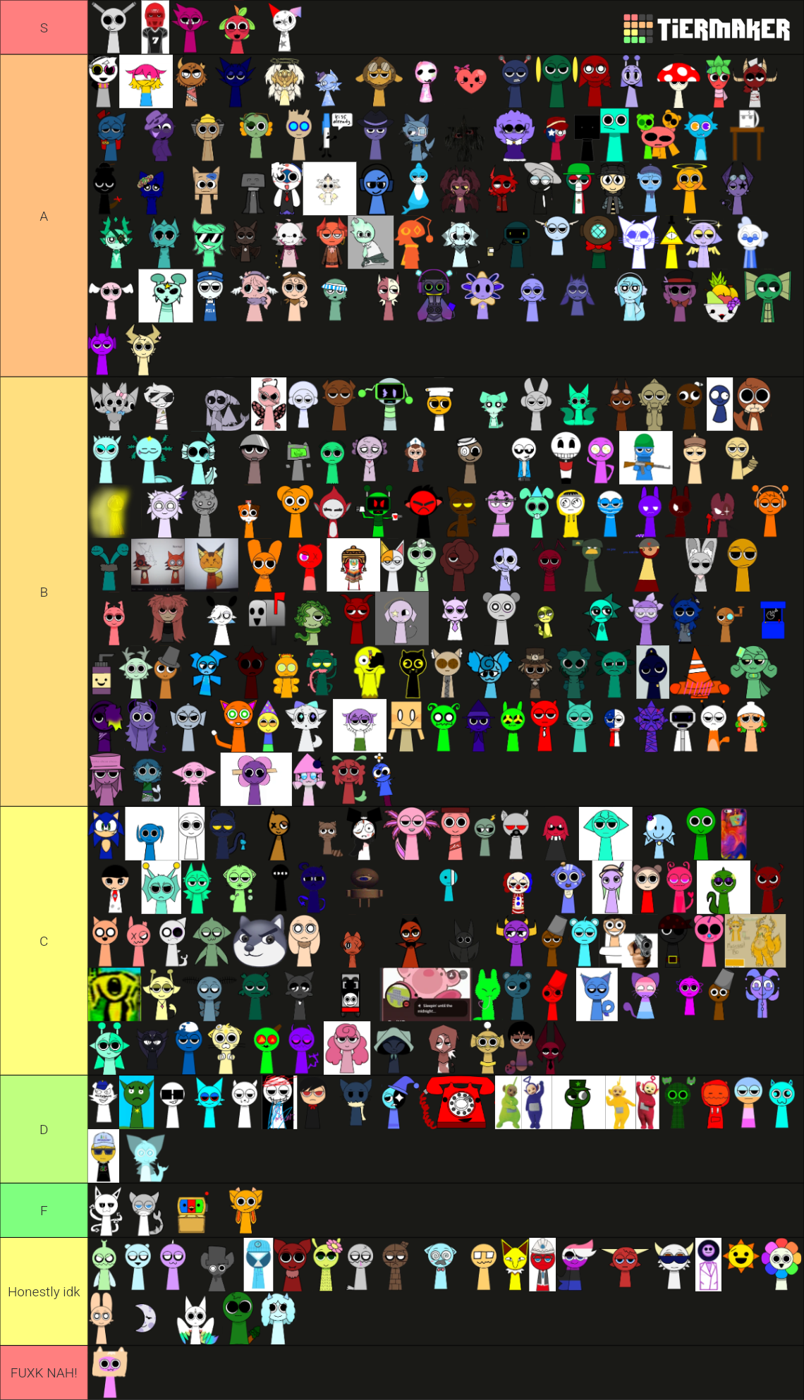 Every Sprunki Oc from the Sprunki fanon wiki Tier List (Community ...