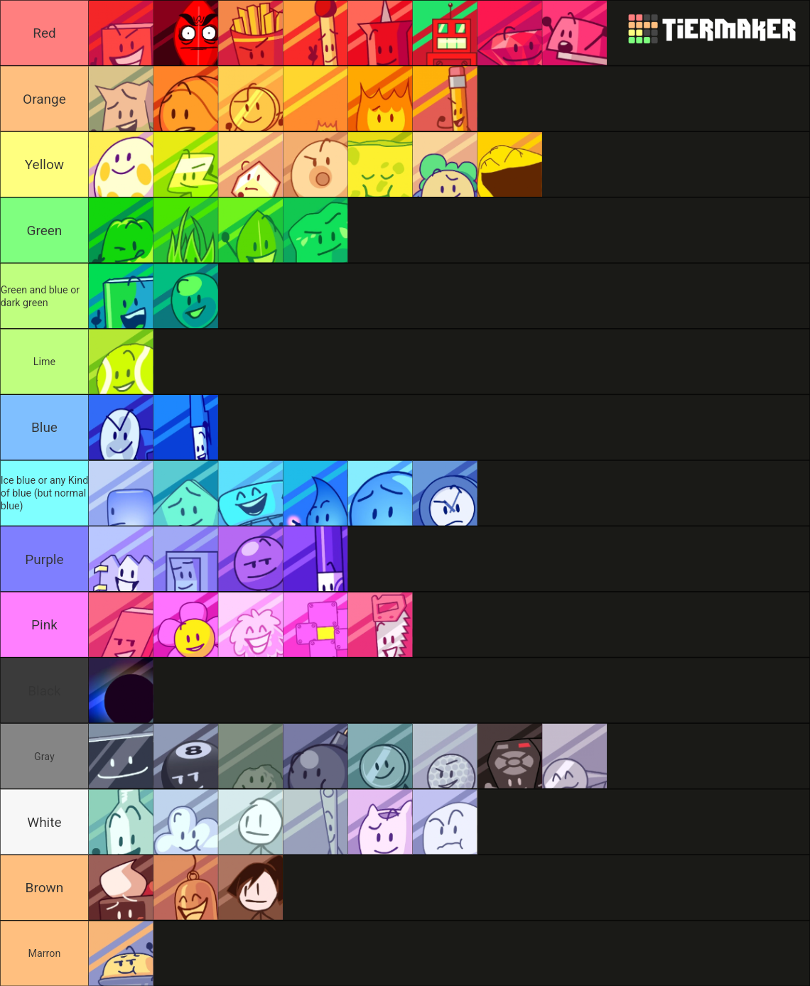 Best to worst bfb/bfdi/bfdia characters Tier List (Community Rankings) - TierMaker