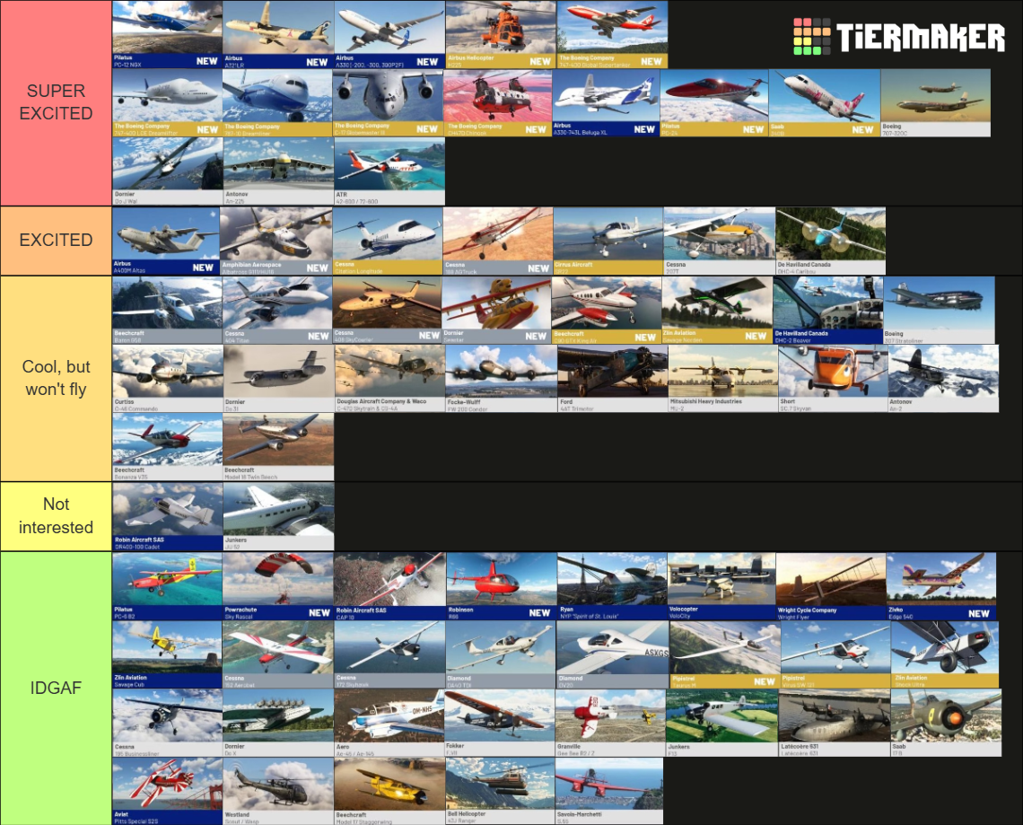 Msfs2024 Planes Tier List (Community Rankings) - TierMaker