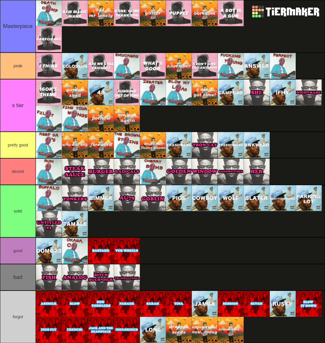 EVERY TYLER THE CREATOR SONG Tier List (Community Rankings) - TierMaker