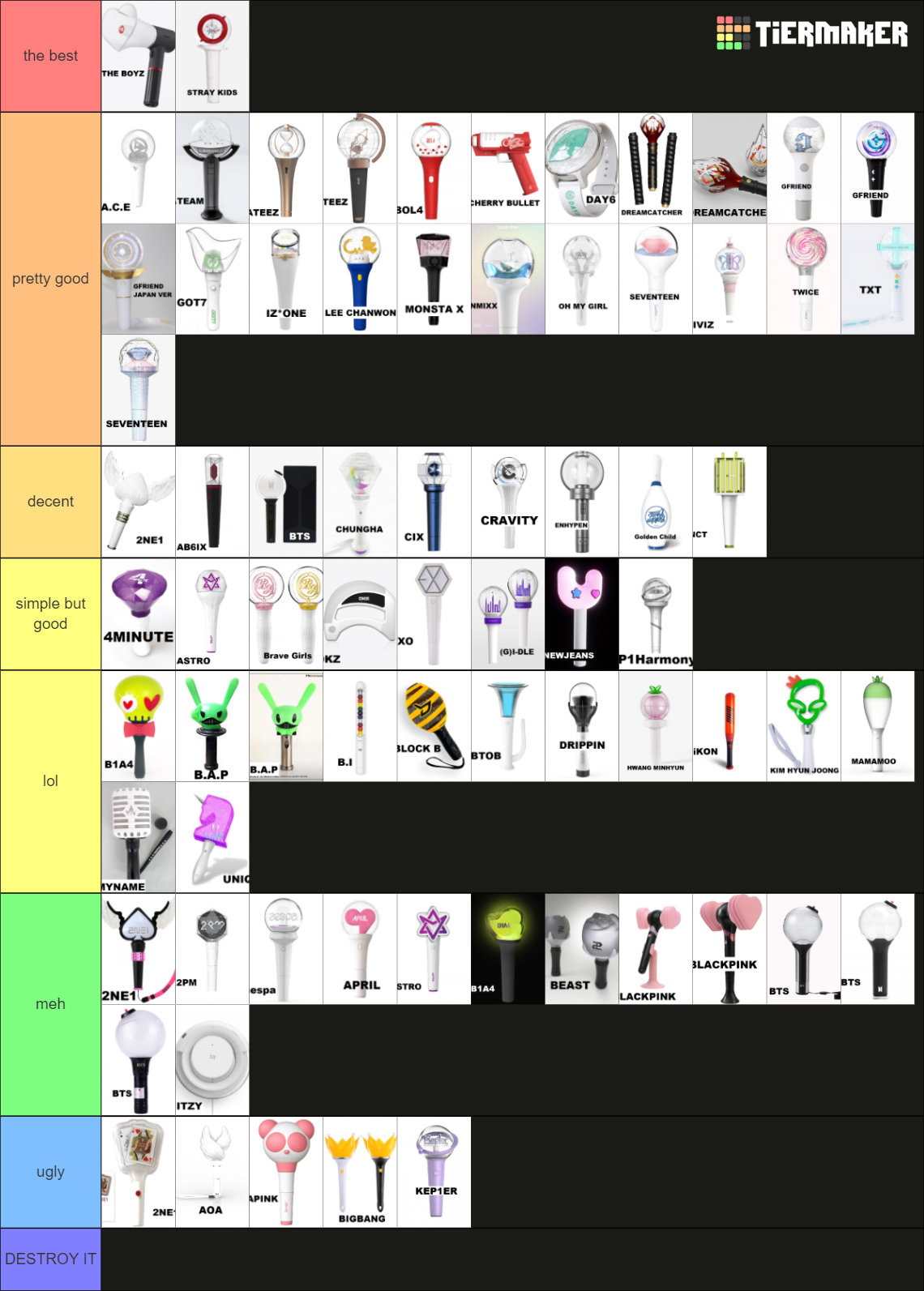 Every KPOP lightstick with group and soloist names Tier List (Community ...