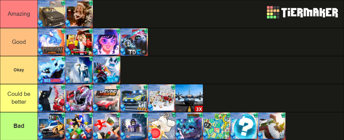 Roblox Winter Spotlight games Tier List (Community Rankings) - TierMaker