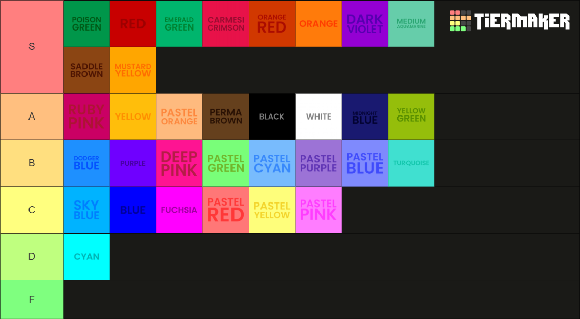 Ultimate Color Tier List (Community Rankings) - TierMaker