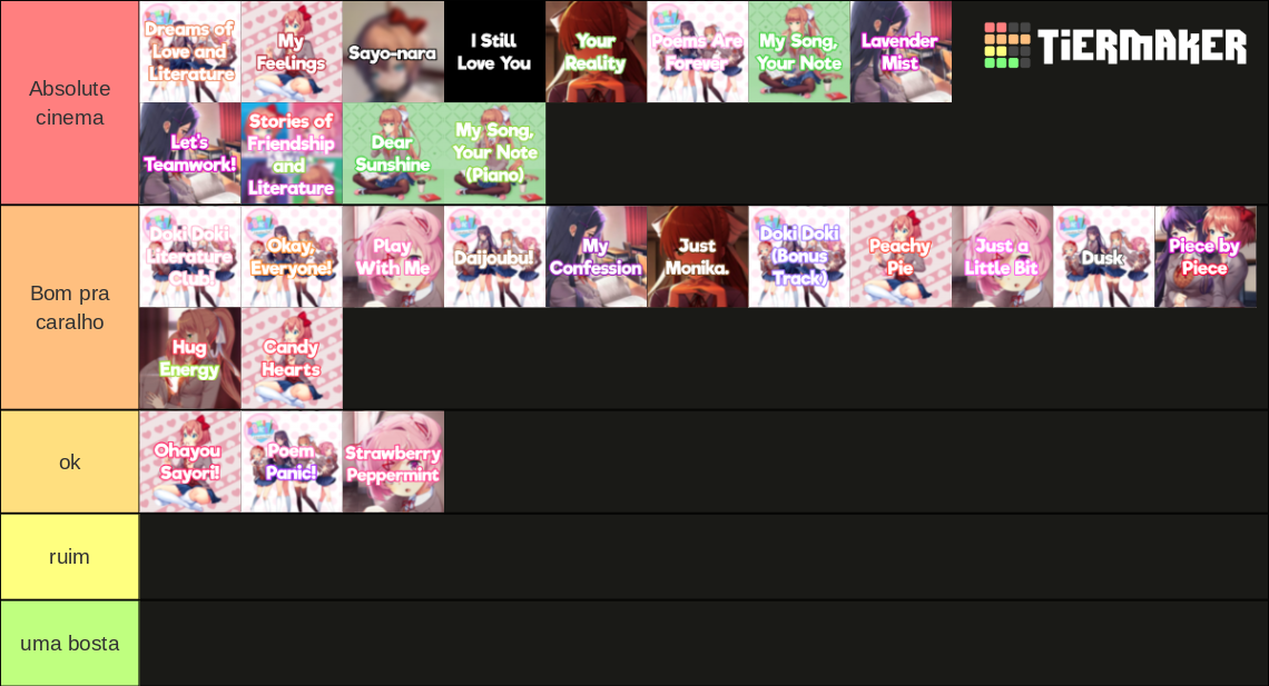 The DDLC and DDLC+ OST Tier List (Community Rankings) - TierMaker