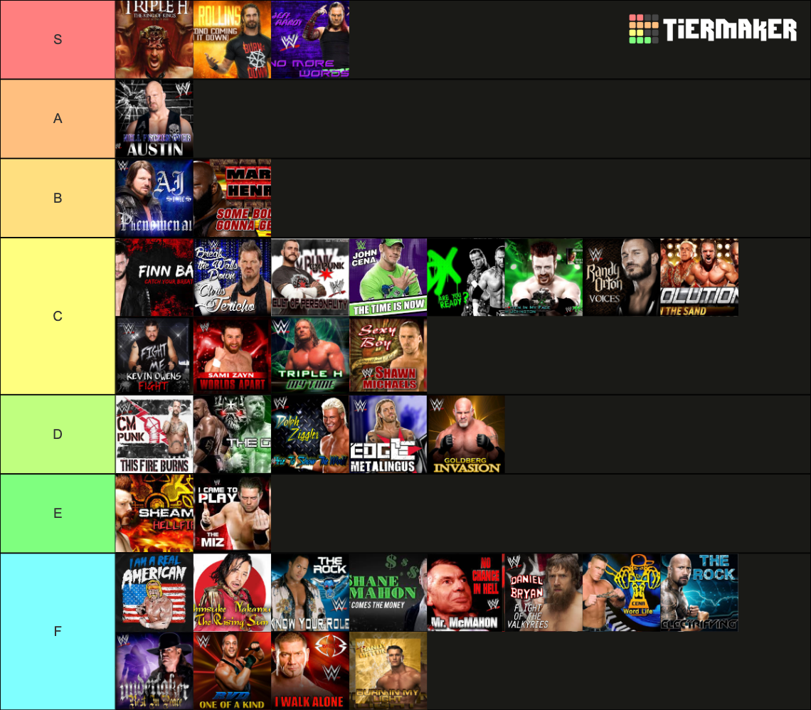 WWE theme songs (all time) Tier List (Community Rankings) - TierMaker