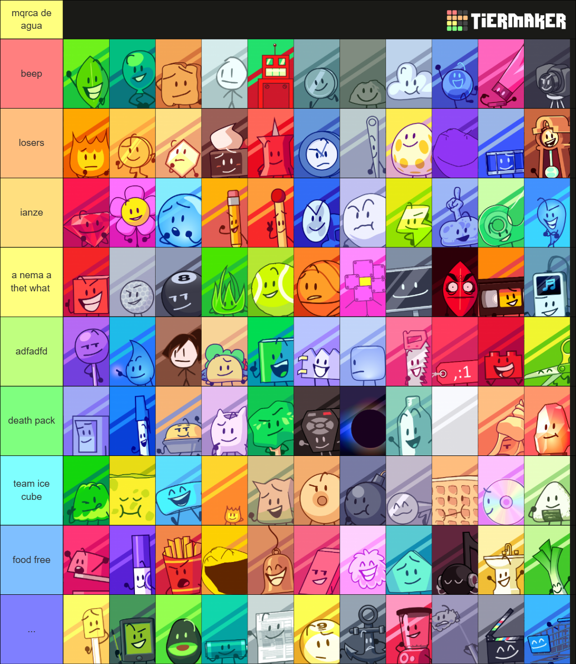 BFDI Ultimate! Tier List (Community Rankings) - TierMaker