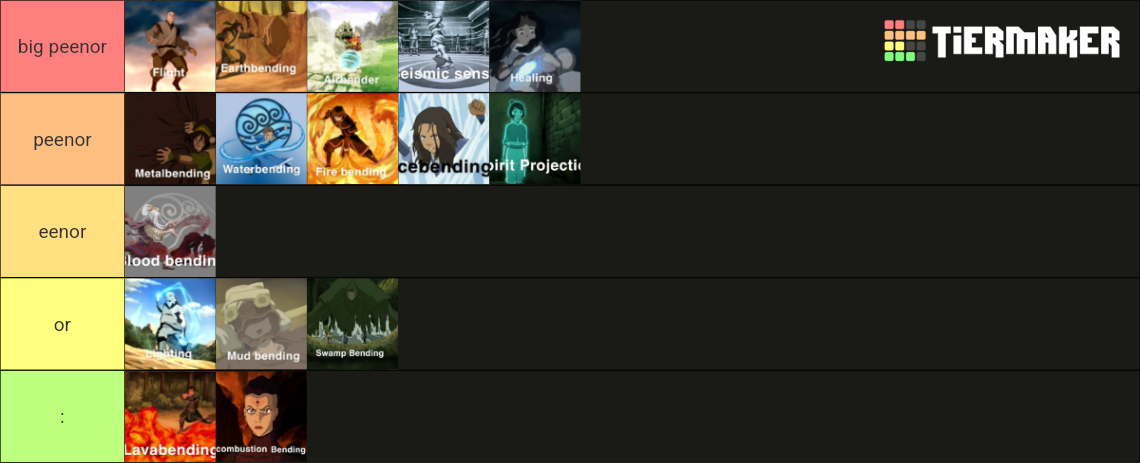 Avatar The Last Airbender Bending and Sub Bending types Tier List ...