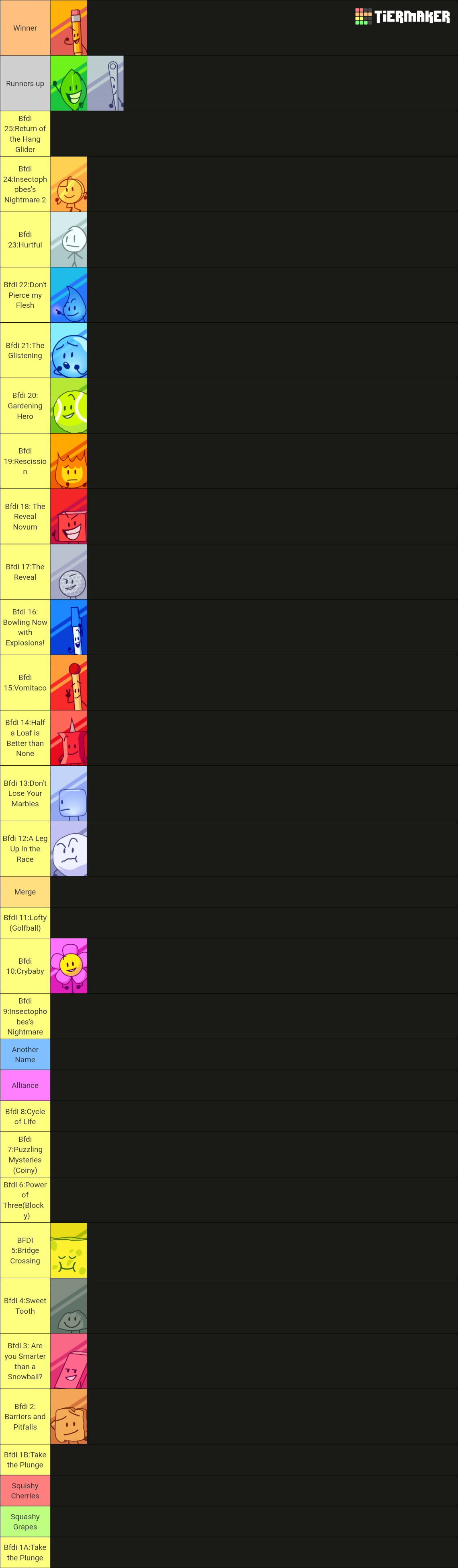 BFDI Ultimate! Tier List (Community Rankings) - TierMaker