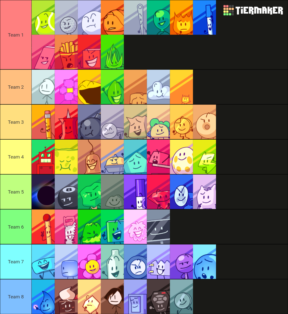 Battle for BFDI *FEATURING 64 CONTESTANTS* Tier List (Community ...